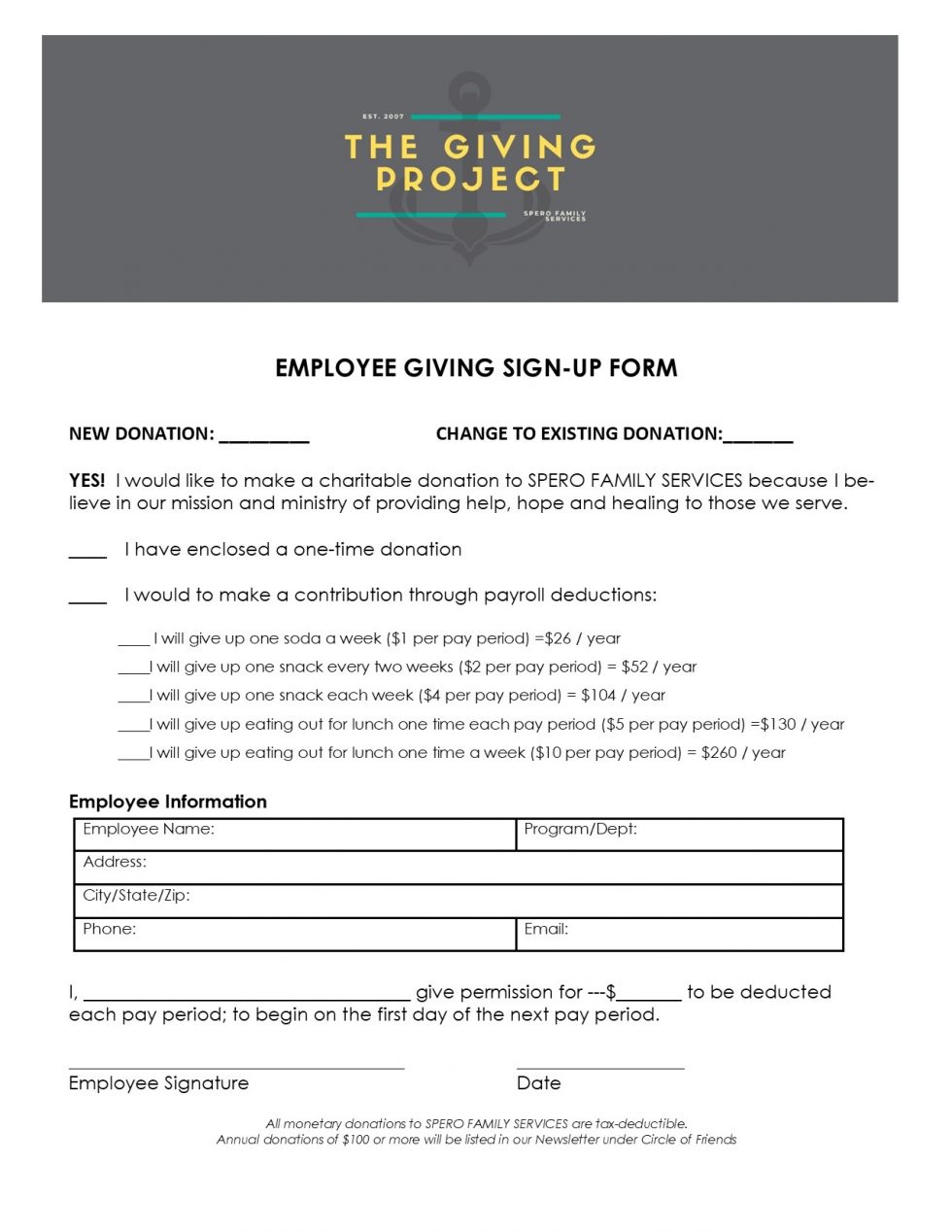 The Giving Project Form • Spero Family Services